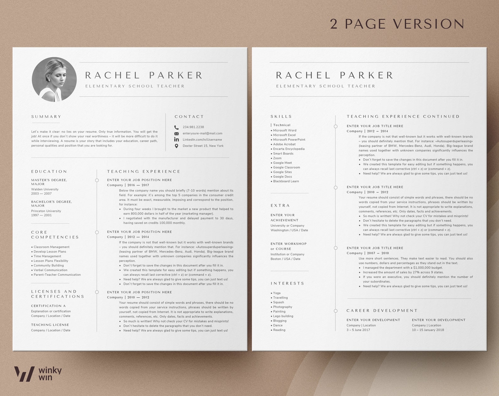 Teacher Resume Template With Photo, Word & Pages, Editable Teacher ...