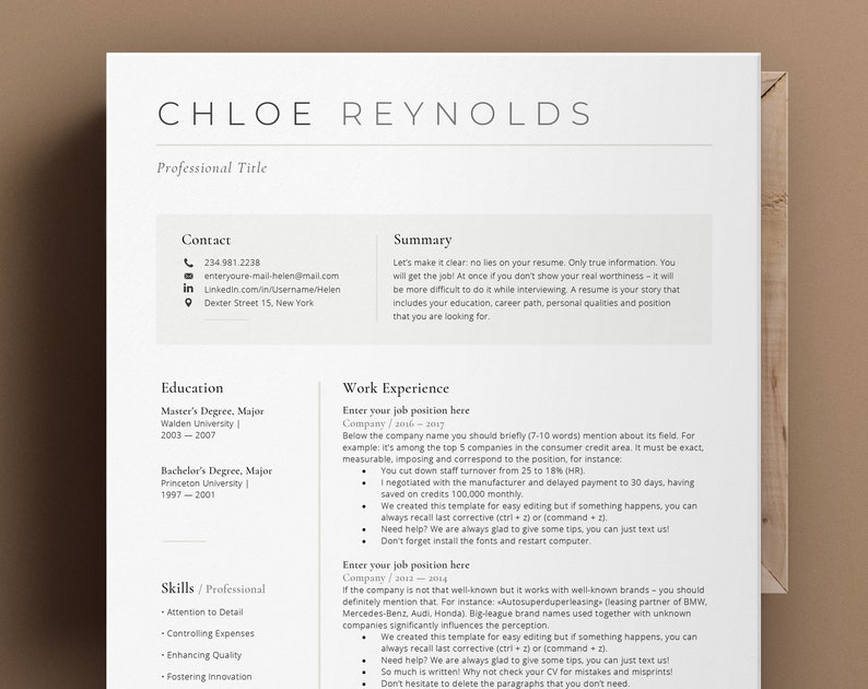 Modern Resume Template Apple Pages + MS Word, Cv Template With Summary ...
