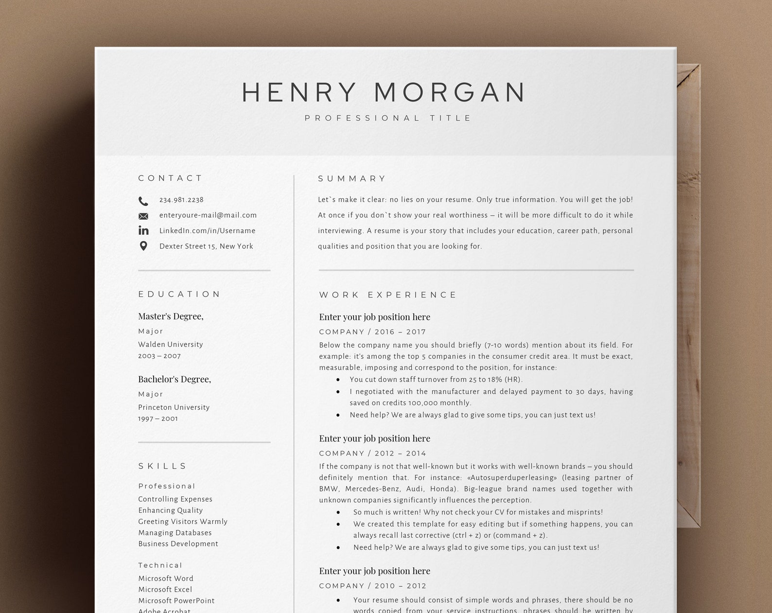 Template for a Cv Clean Cv Template for Pages and MS Word - Etsy Canada