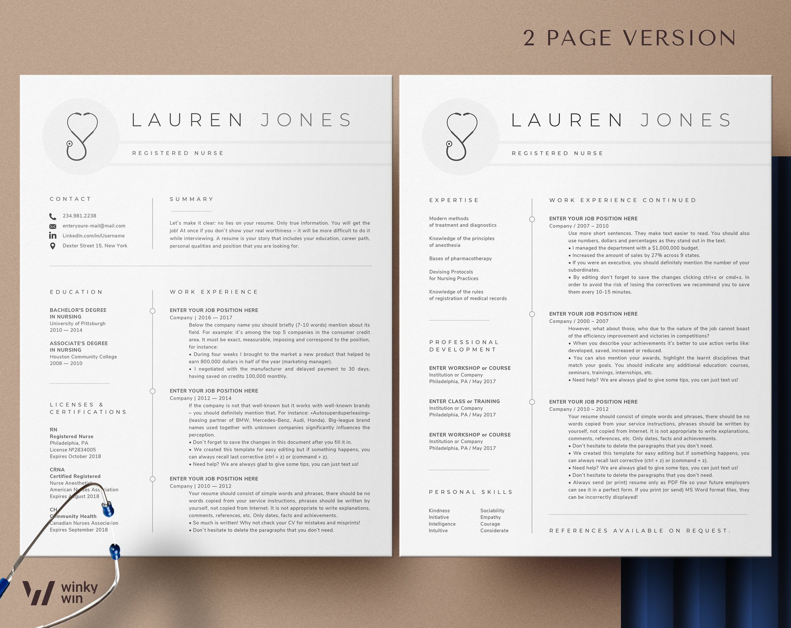 Nursing Resume Template Nurse Resume Template Word Medical - Etsy