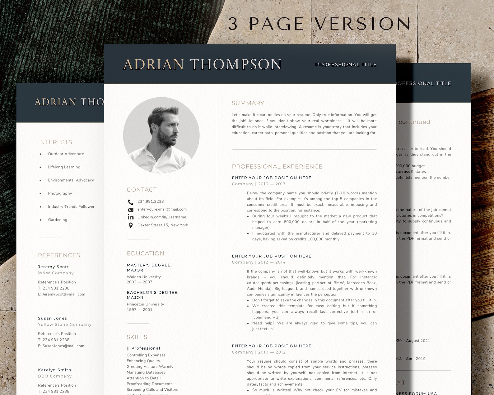 Men's Resume Template male Cv Template, Minimalist Curriculum Vitae ...