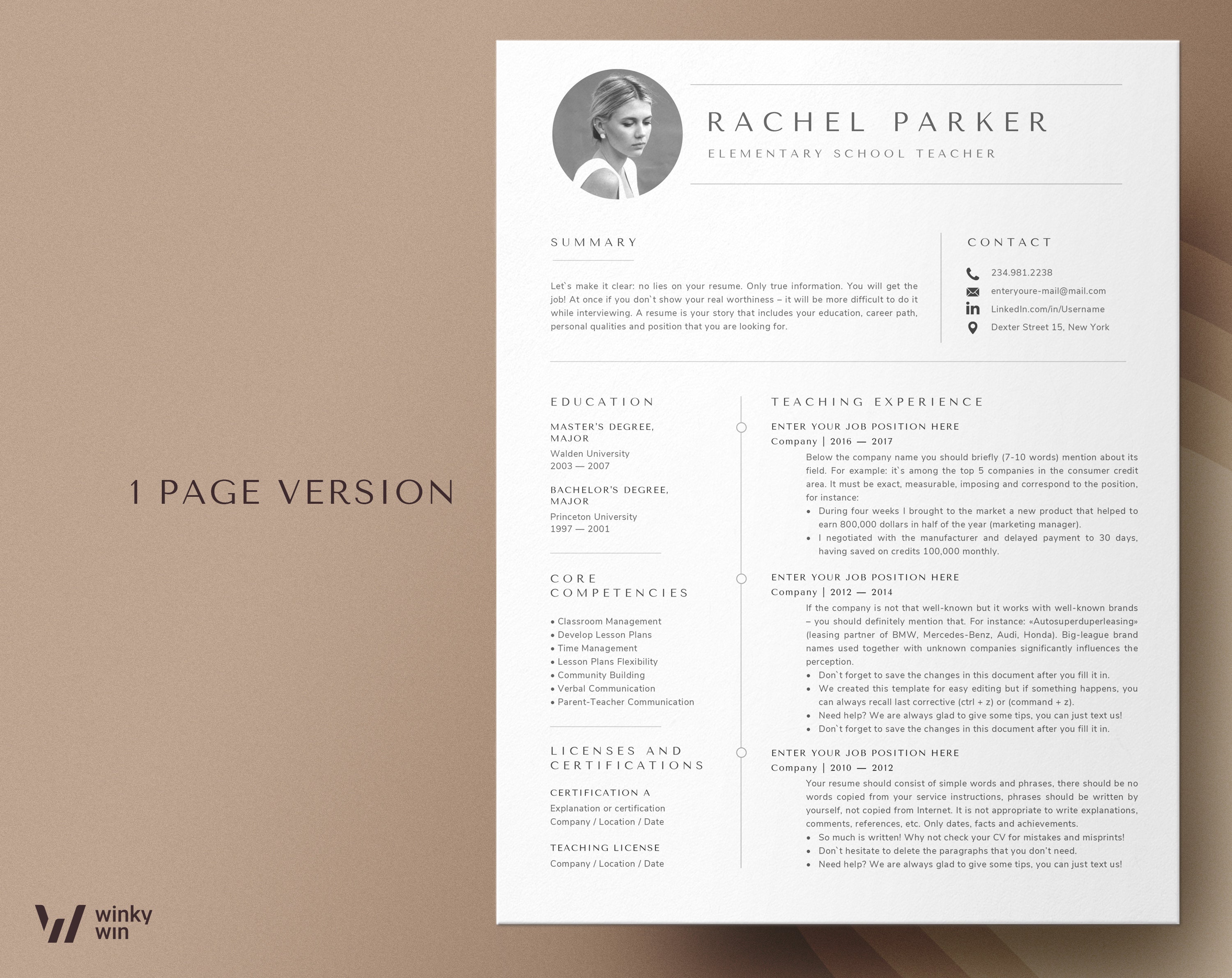 Teacher Resume Template With Photo, Word & Pages, Editable Teacher ...