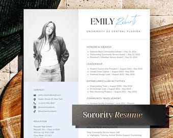 Sorority Resume Template, Blue Rush Resume Template With Photo and ...