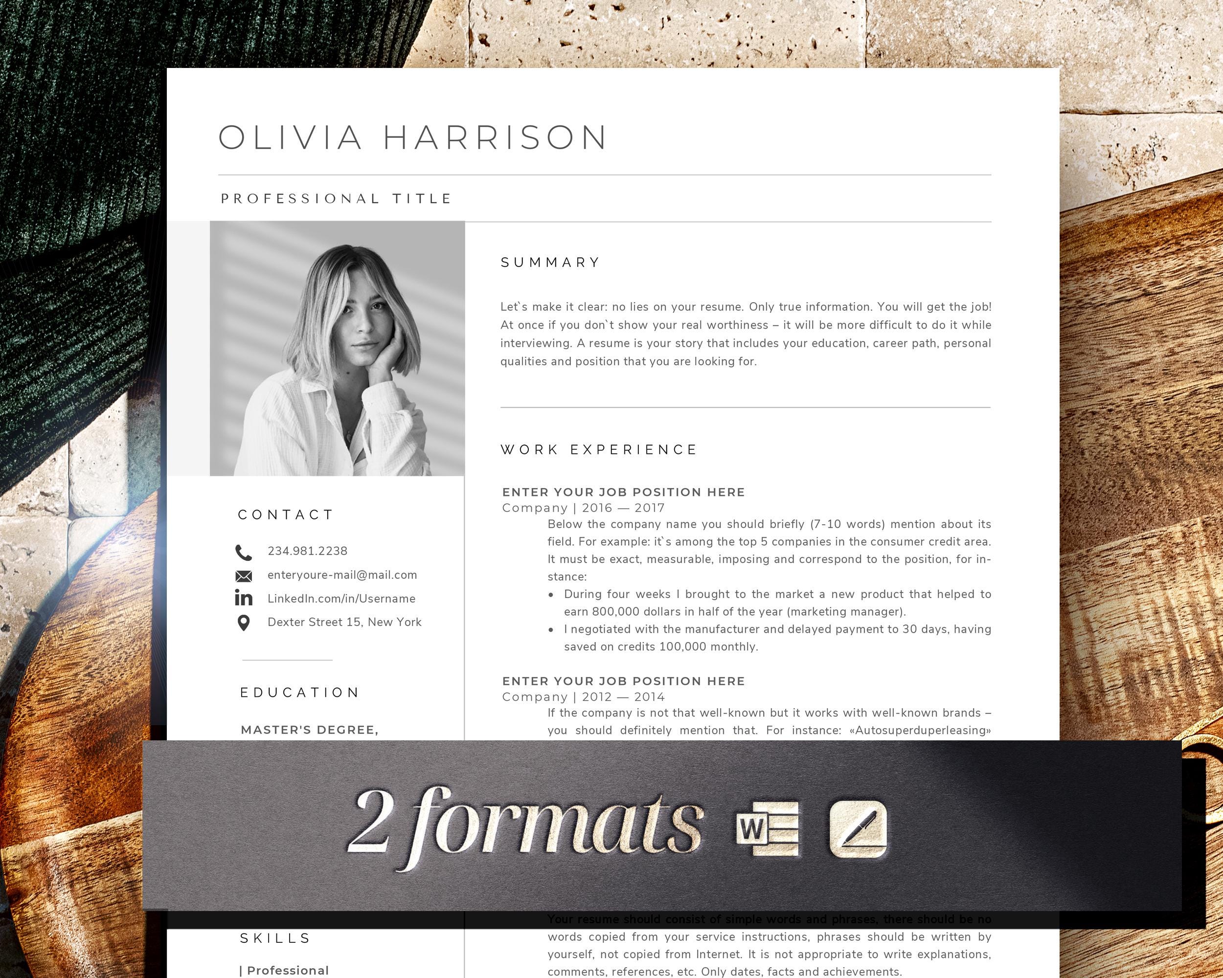 Square Photo Resume Template: Professional CV Design (word & Pages) - Etsy