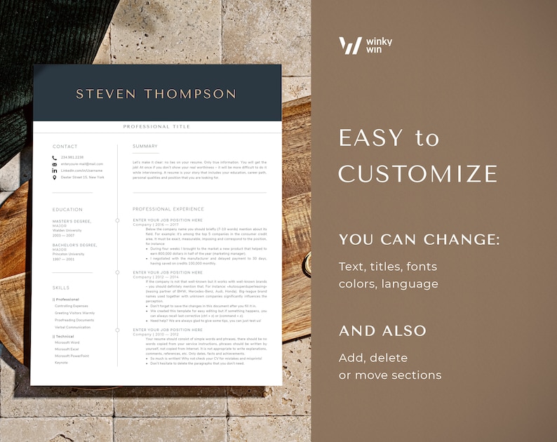 Resume 2024, Gold and Blue Resume Template and Cover Letter, Mac Pages ...