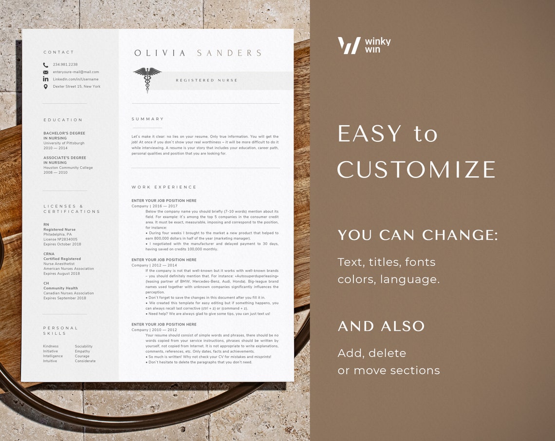 Registered Nurse Resume Template Word Pages Resume Nurse - Etsy