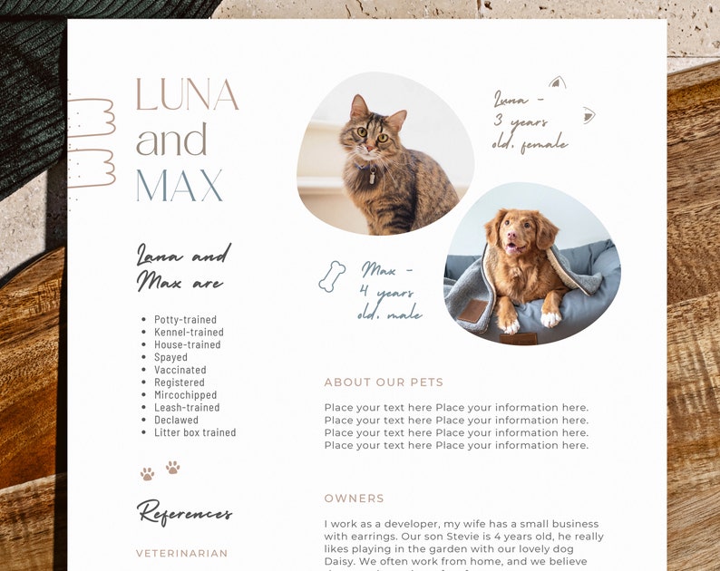 Pet Profiles & Bios for Adoption Ads, Pet Resume for Your Rental ...