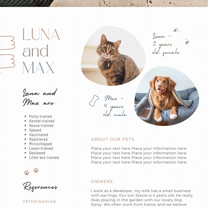 Pet Profile Template - Etsy