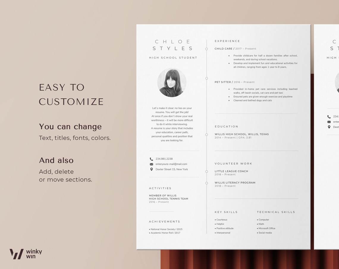 Modèle de CV pour un lycéen Modèle de CV pour le collège - Etsy France