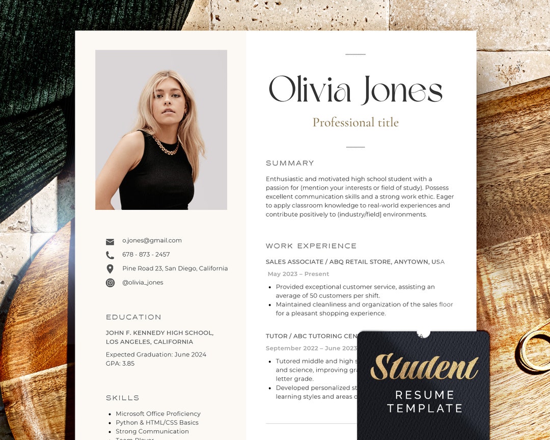 High School Resume Template With Photo, High School Student Resume, Cv ...