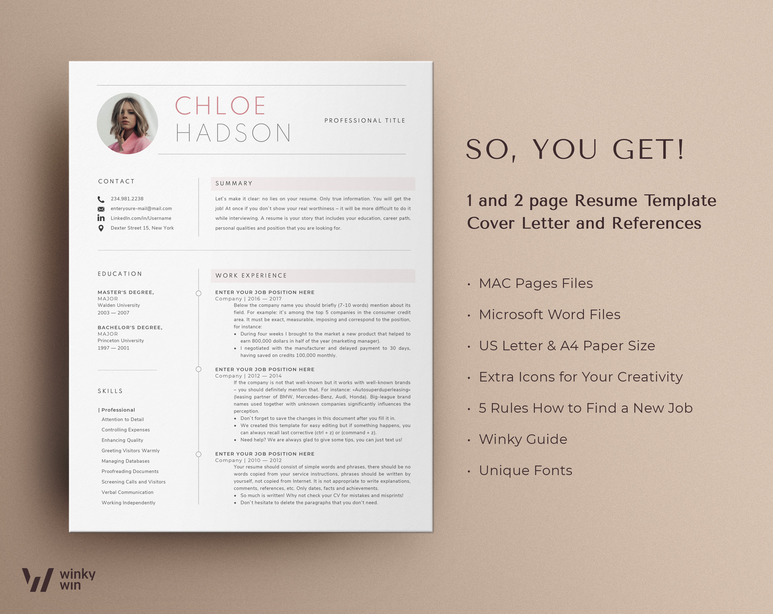 Pink Resume Template Word Mac Pages Rose Creative Resume Templates ...