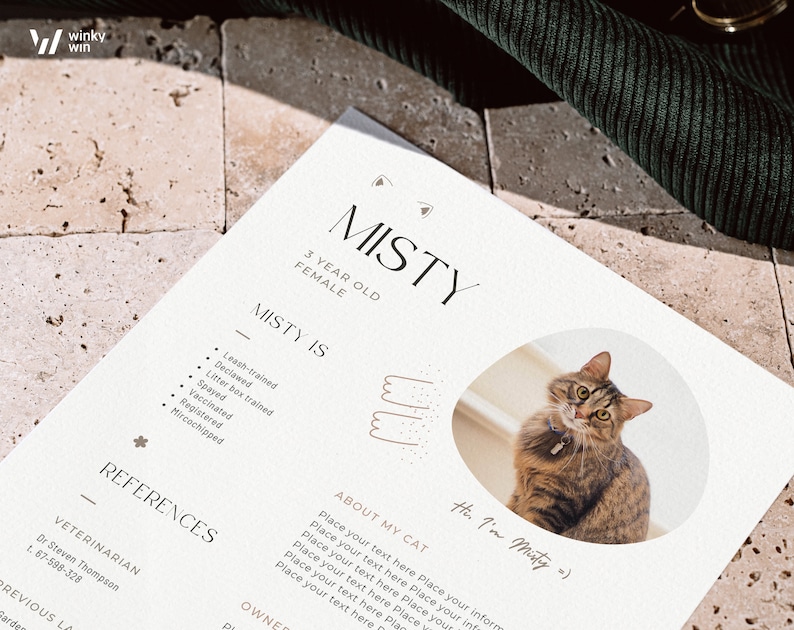 Cat Resume Rental Application, About My Pet Letter, Cat Bio Page ...