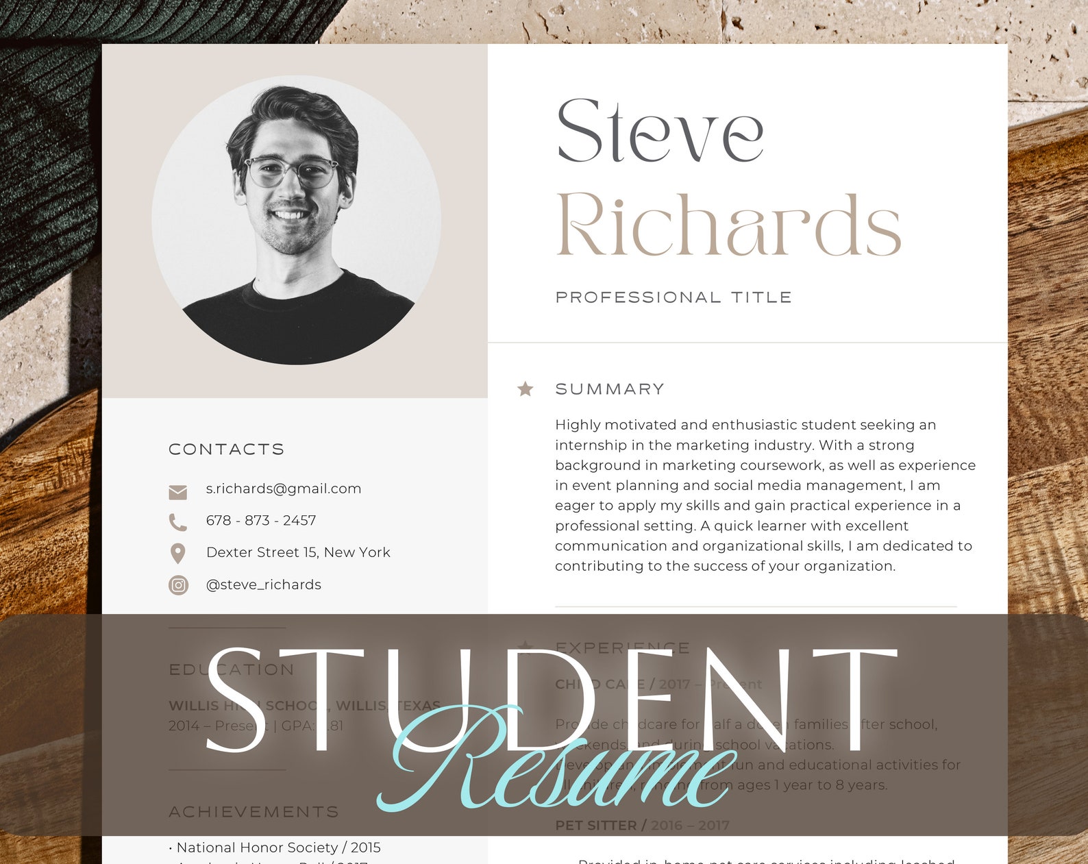 Student Resume Examples Template Canva High School College - Etsy