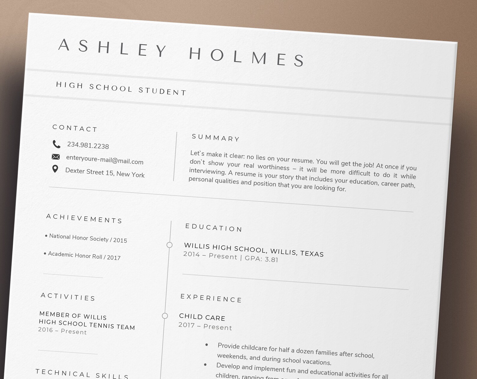 Collage Resume Template Student High School Student Resume | Etsy