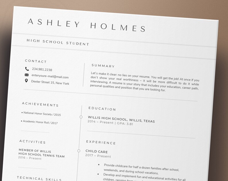 Collage Resume Template Student High School Student Resume | Etsy