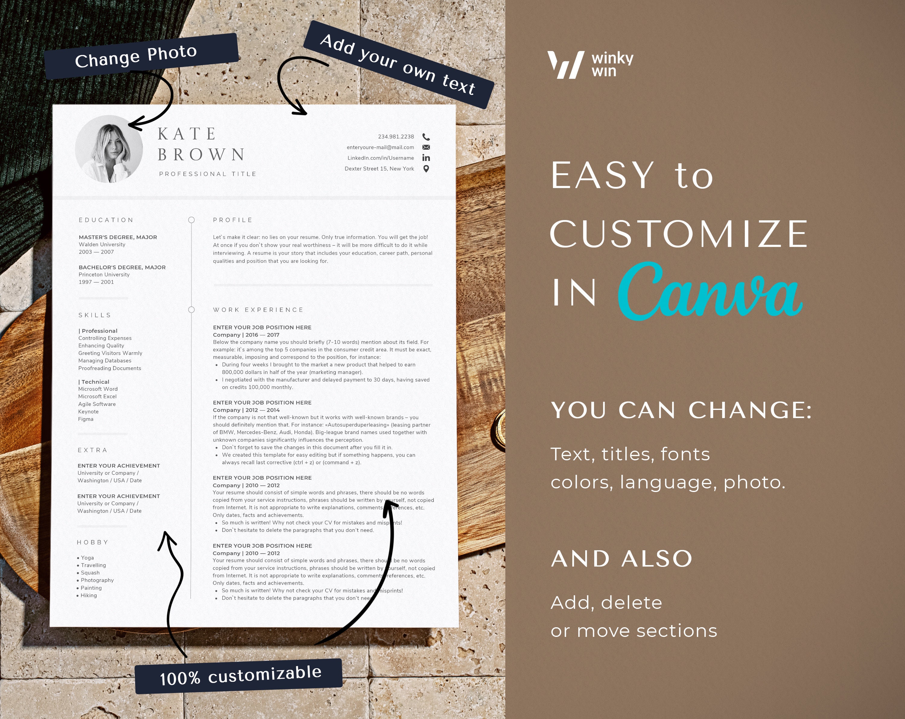 Resume Template Canva With Cover Letter, 1 Page Cv Template Canva 2 ...