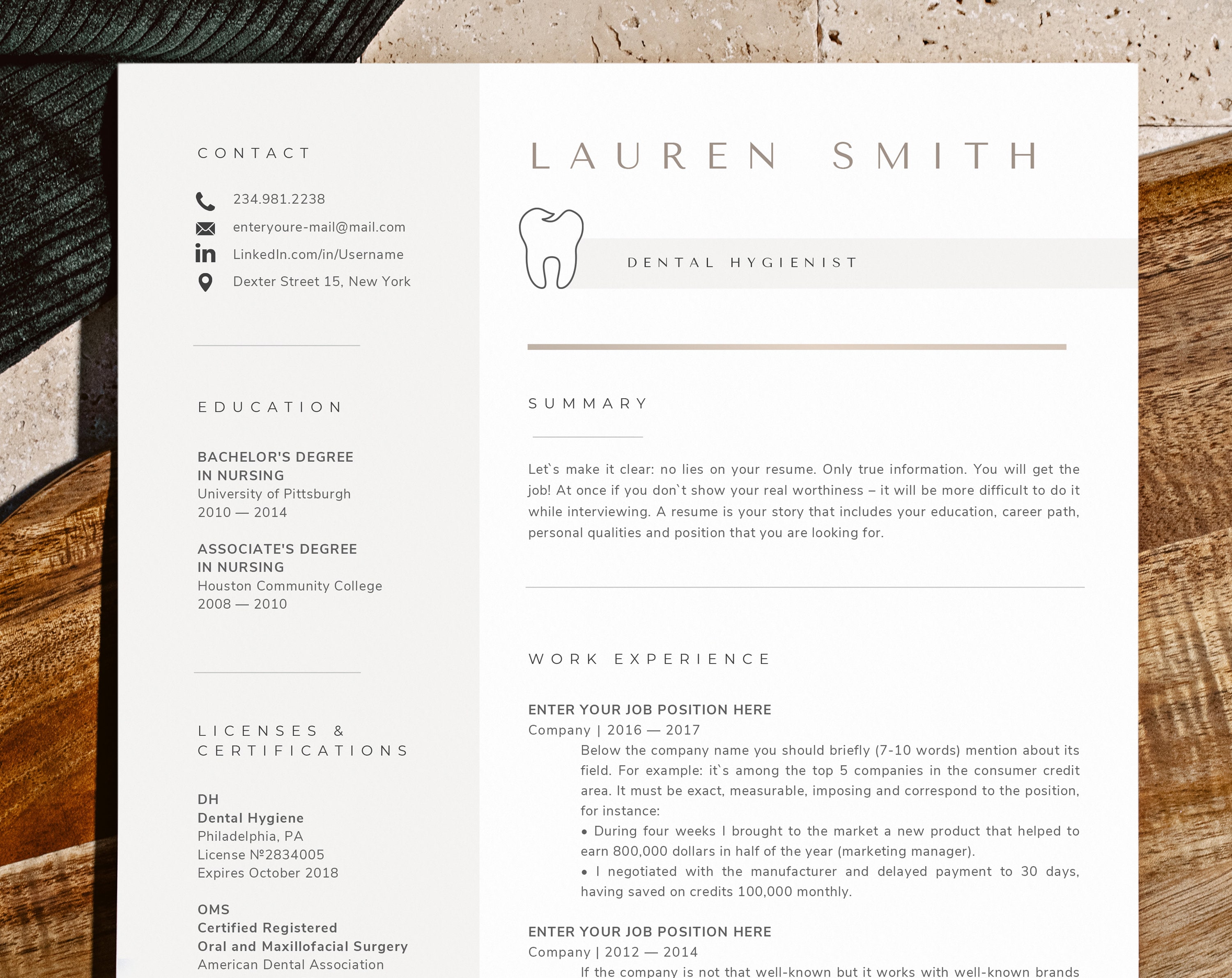 Dental Assistant Resume Template Dental Hygiene Resume - Etsy