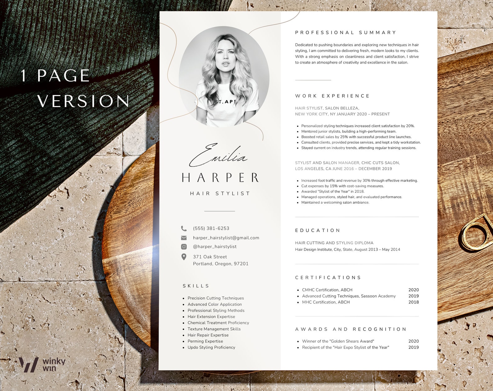 Hair Stylist Resume CV Template for Hairstylist, Hair Colorist Resume ...