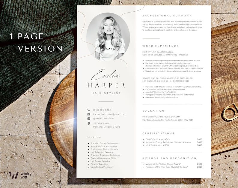 Hair Stylist Resume CV Template for Hairstylist, Hair Colorist Resume Design, Editable Hair ...