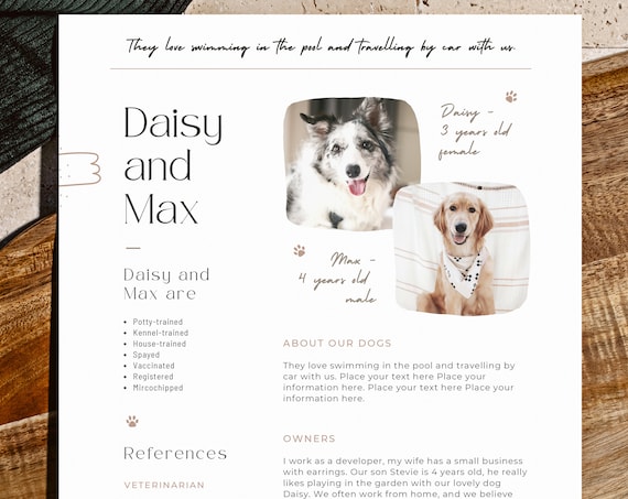 Pet Application Form for Rental Dog Cv Editable Rental - Etsy