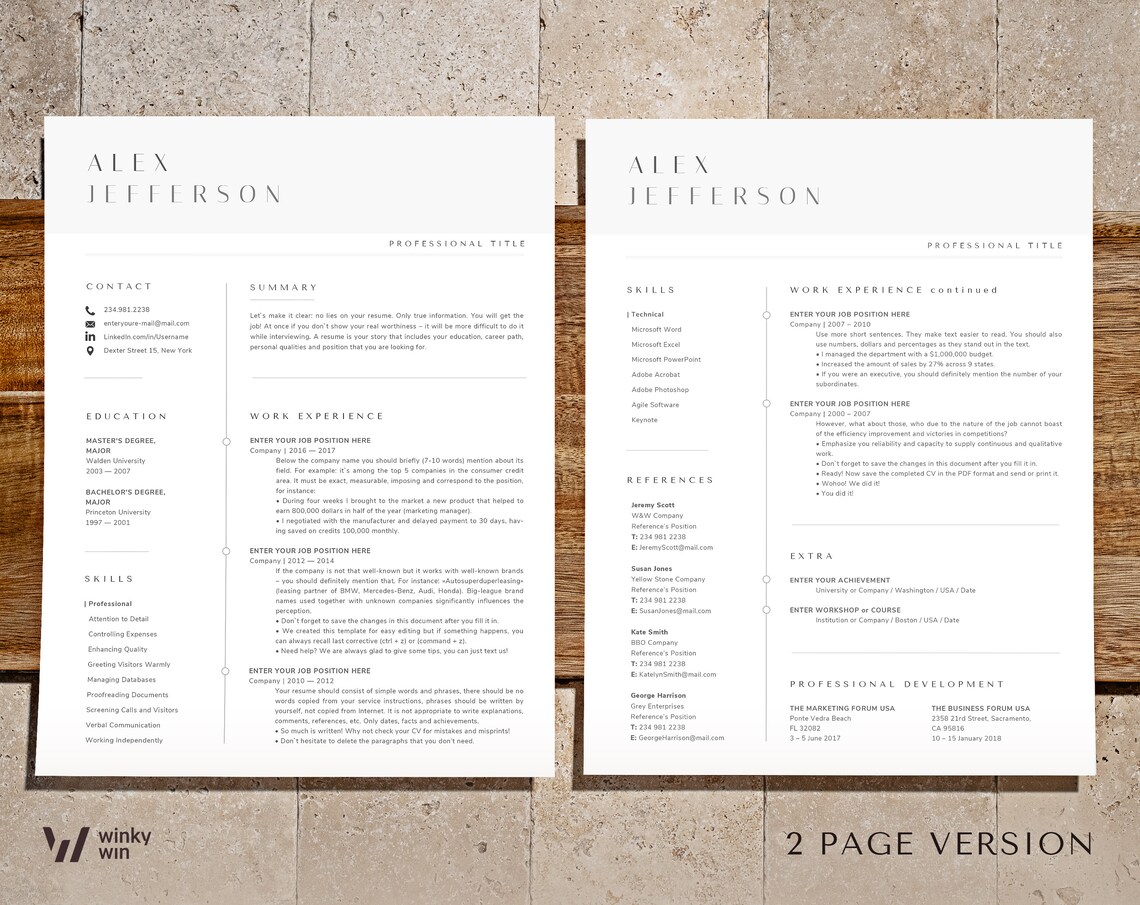 Clean Editable Resume Template, Cv Template Word + Mac Pages Resume ...