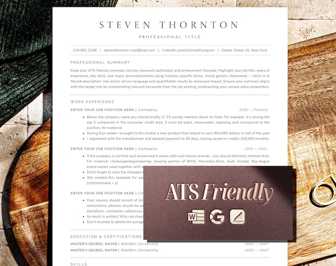 ATS Resume Template for MS Word, Google Docs & Mac Pages, Clean Simple ...
