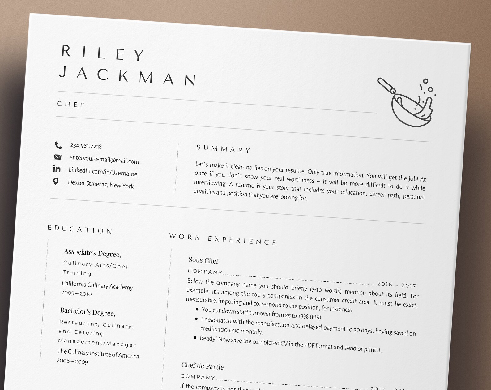 Sous Chef Resume Restaurant Resume Templates, Chef Resume Template ...