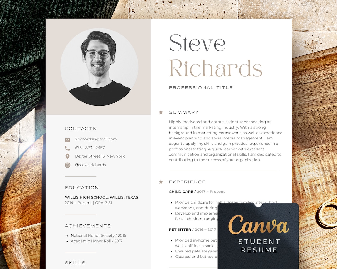 Student Resume Examples - Template Canva, High School, College Student ...