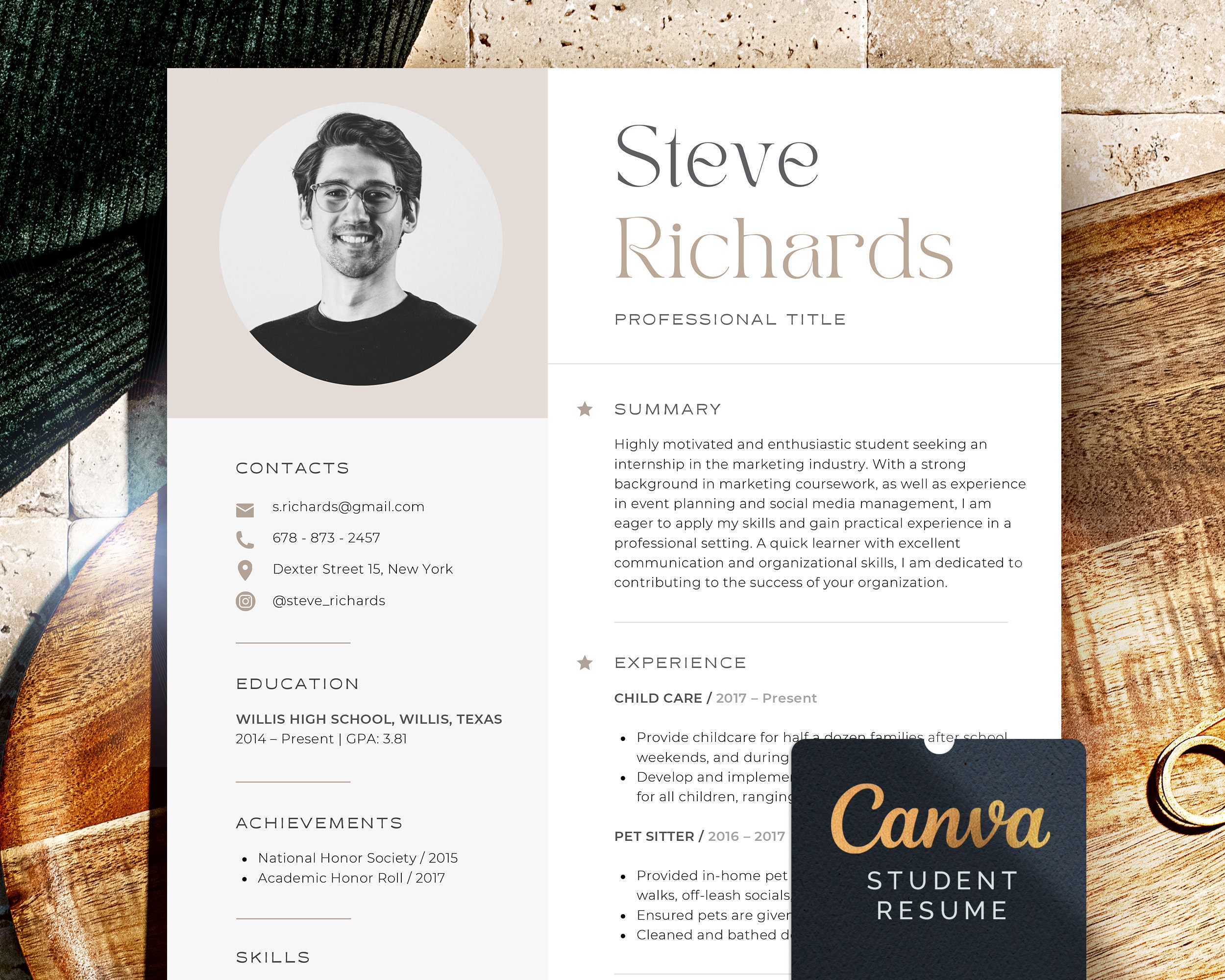 Student Resume Examples - Template Canva, High School, College Student ...
