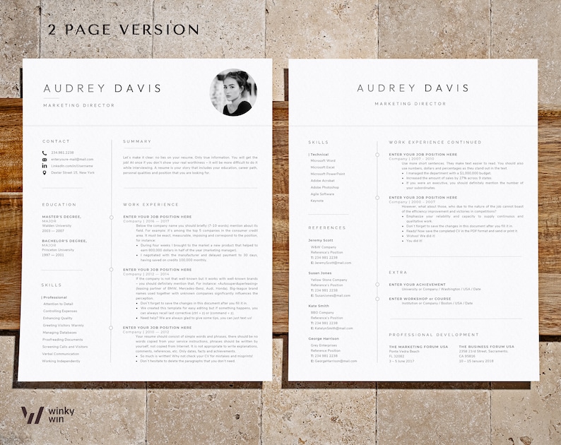 Minimalist Cv Template With Photo, Headshot Resume Template With ...