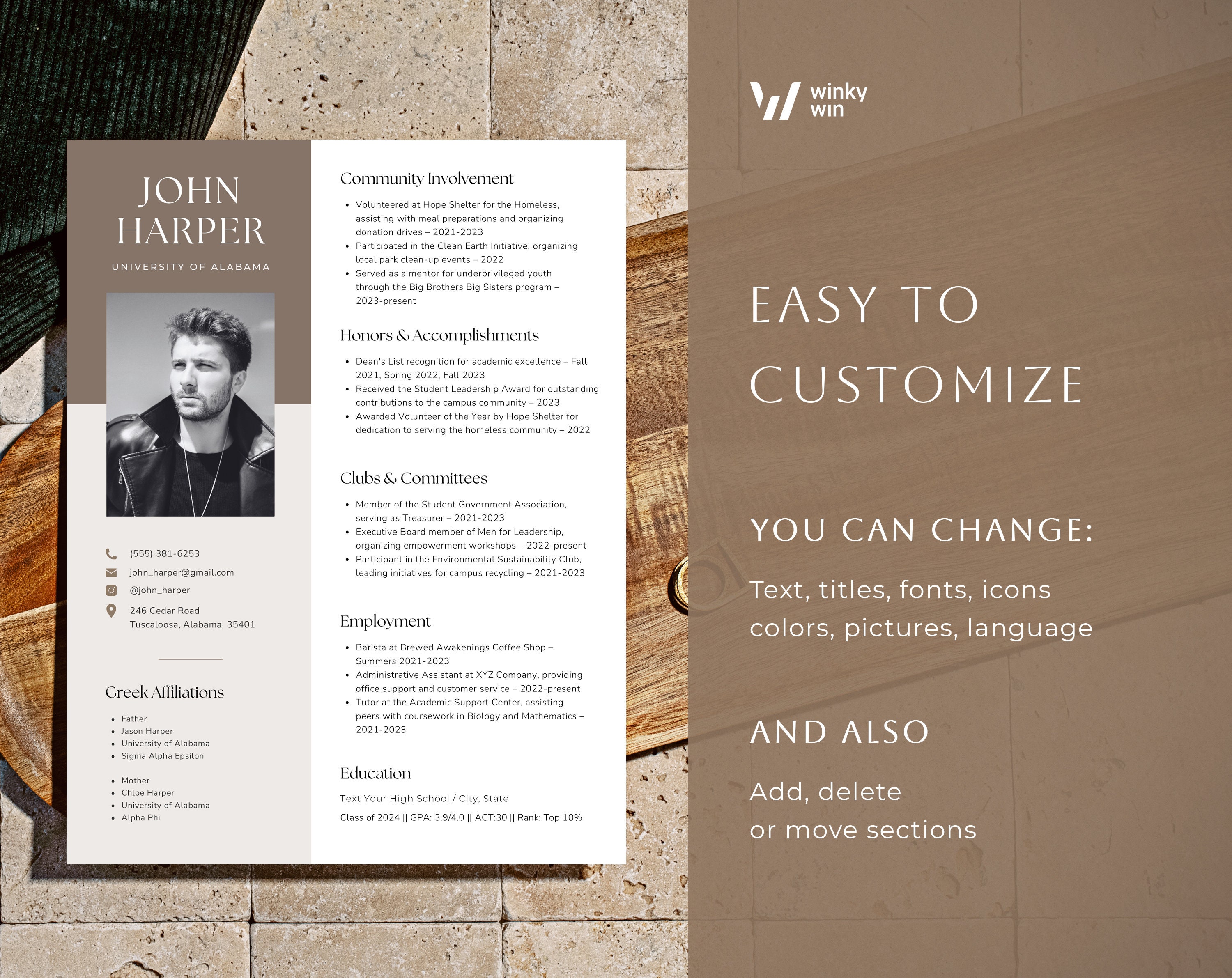 Fraternity Resume Template, Fraternity Rush Resume Canva, Minimalist ...