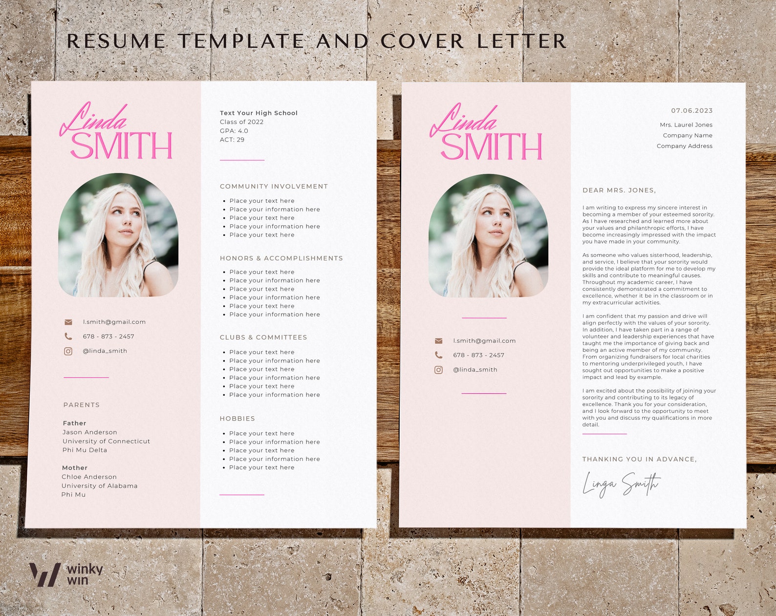Pink Sorority Resume Template With Photo, Sorority Recruitment Resume ...