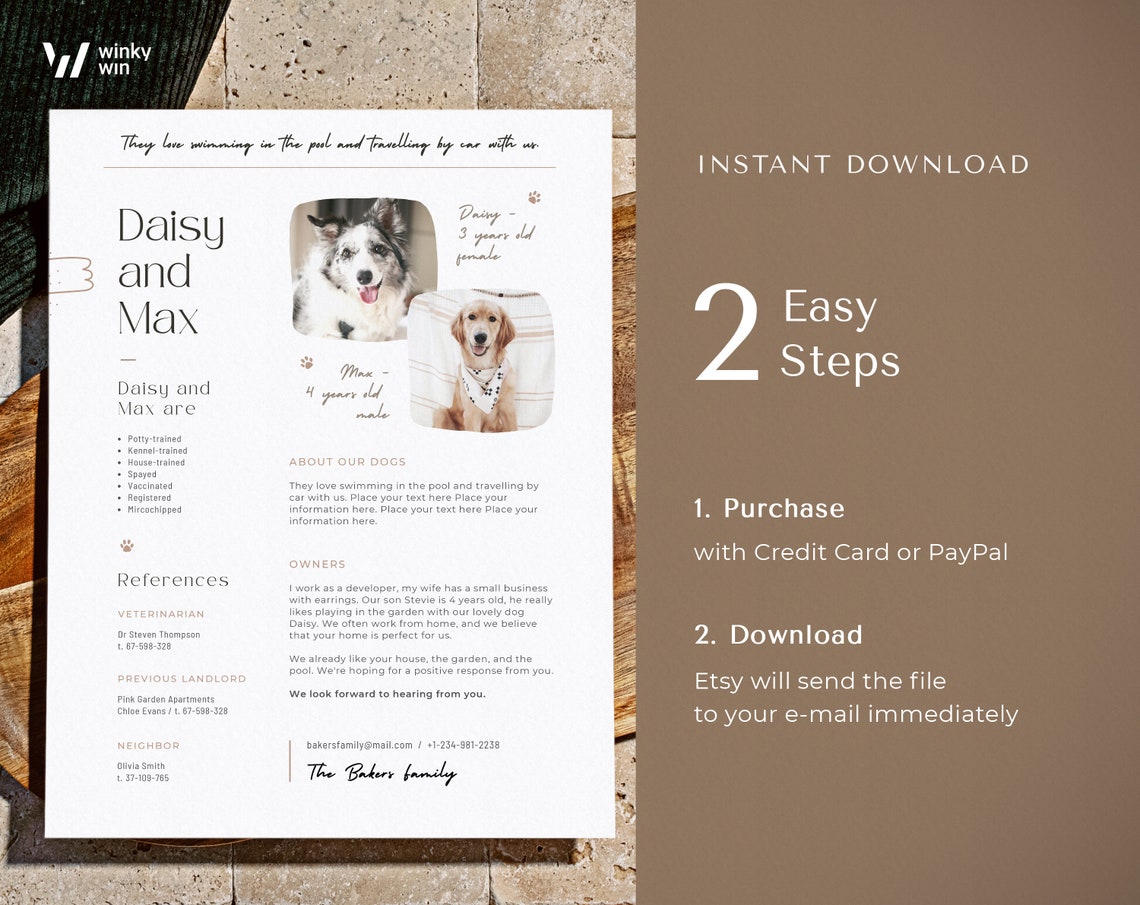 Pet Application Form for Rental, Dog Cv Editable, Rental Application ...