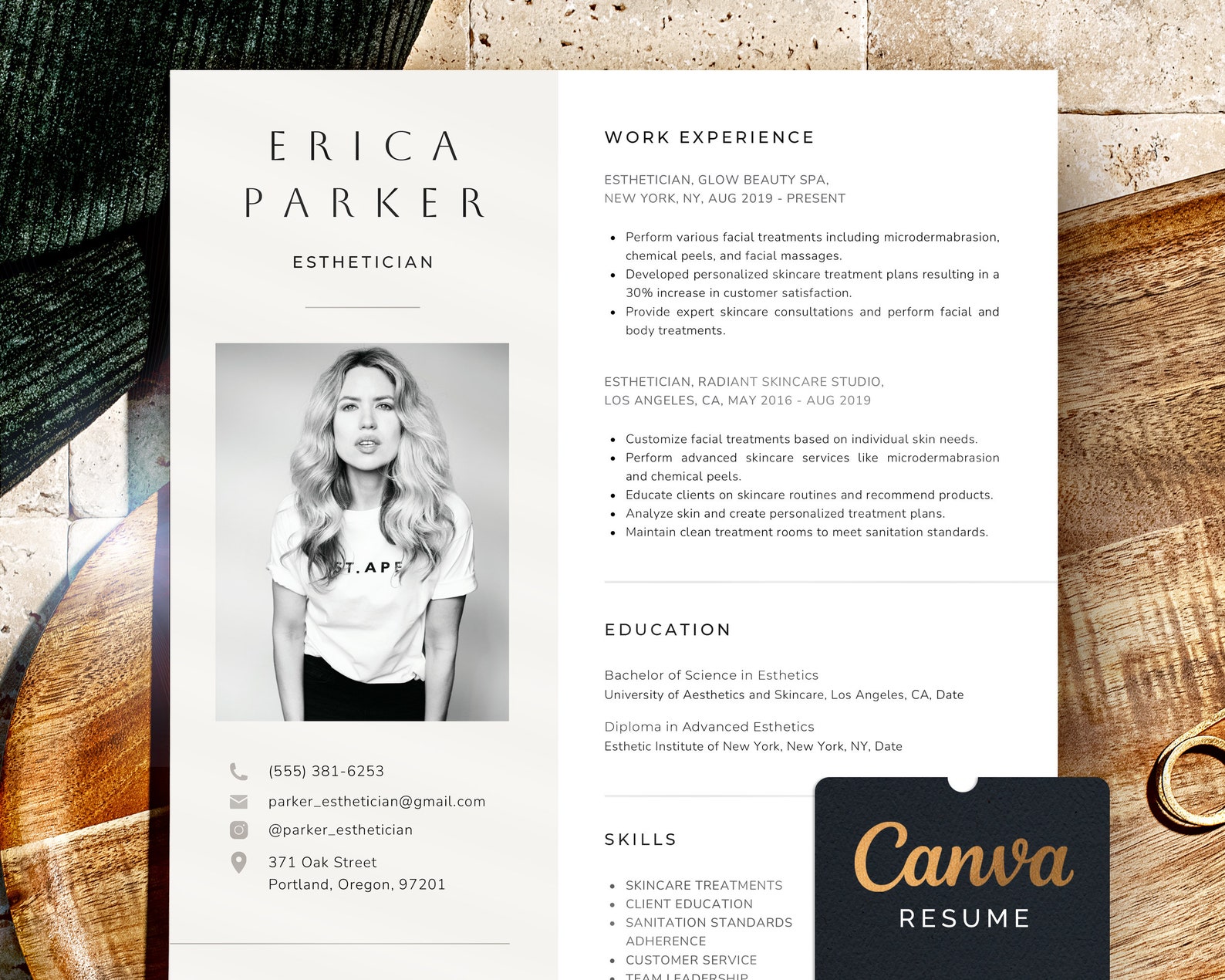 Esthetician Resume Template Canva, Beauty Industry Resume CV Currículum ...