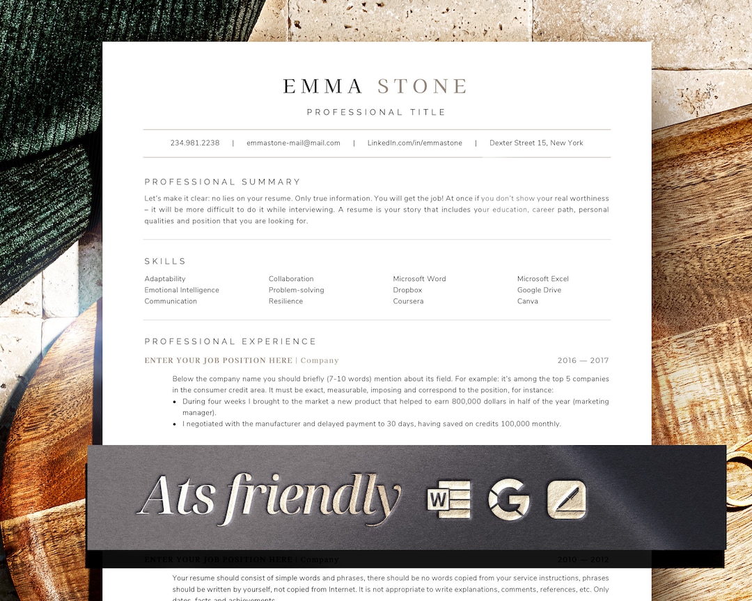 Simple Resume Template ATS Friendly, Clean Ats Resume Fore Google Docs ...