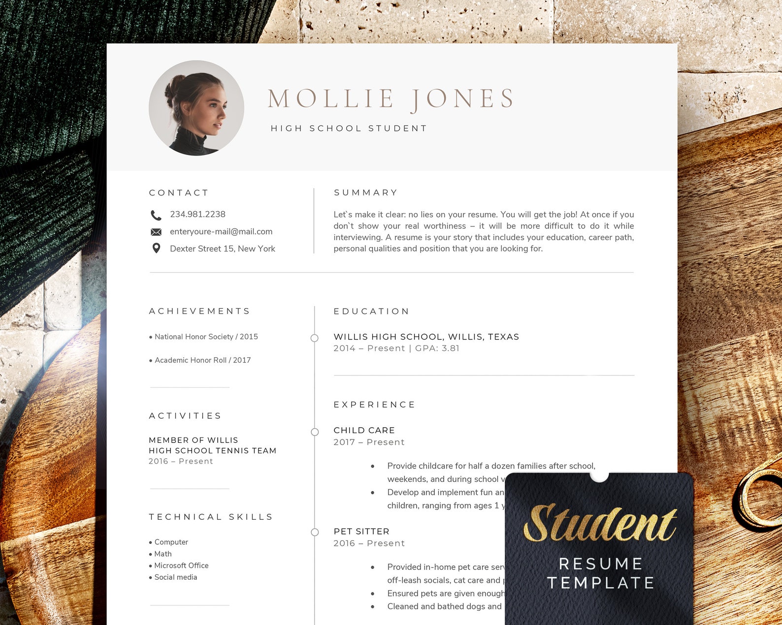 Student Resume Template, High School Resume With Photo, Graduate School ...
