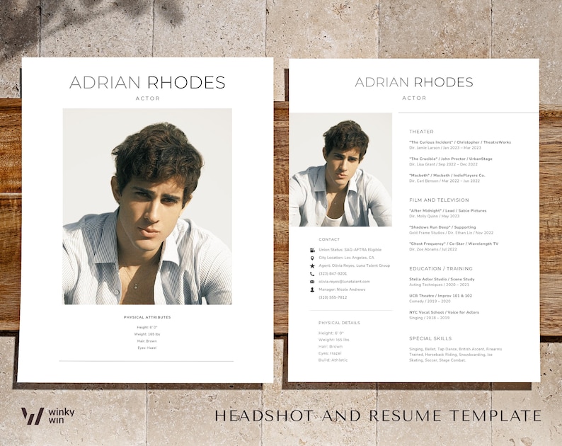 Professional Acting Resume Template Actor, Cv Template for Actor ...