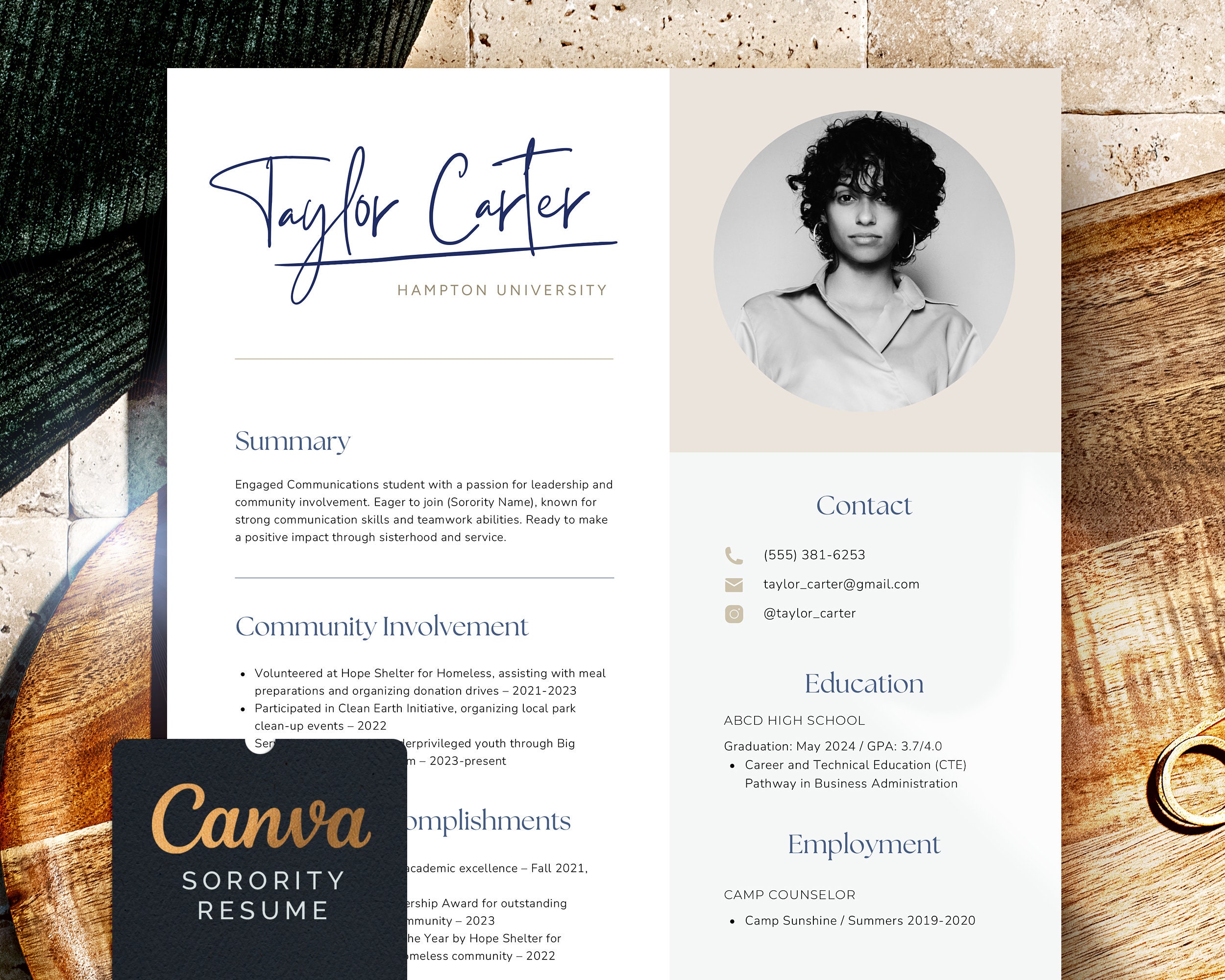Zeta Phi Beta Sorority Resume Template With Photo Blue Editable Sorority Rush Resume Best For