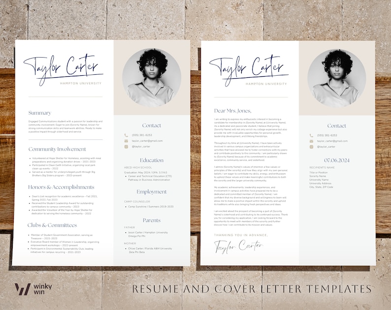 Blue Sorority Resume Template With Photo, Blue Editable Sorority Rush ...