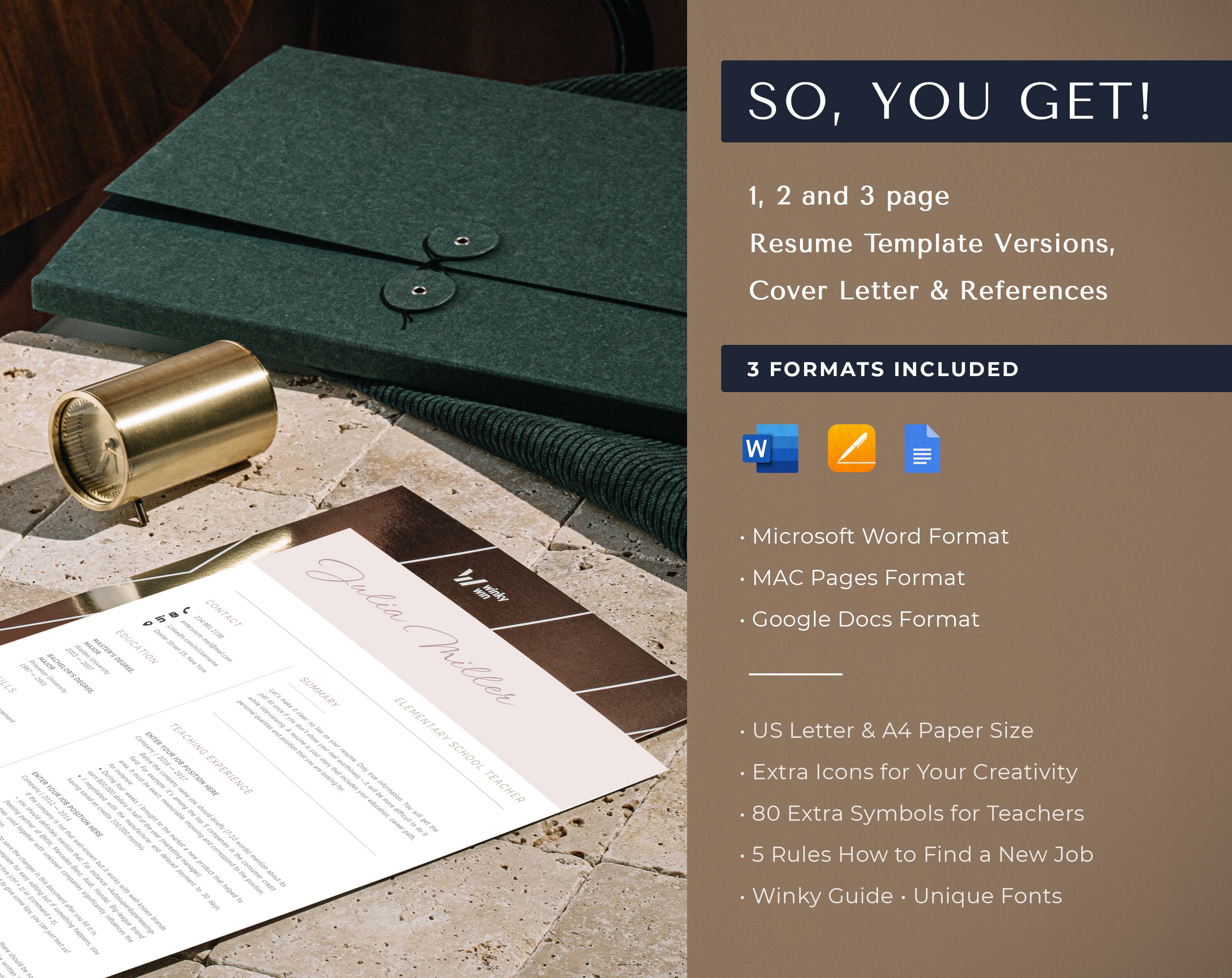 Pink Teacher Resume Template Google Docs Word 3 Page - Etsy