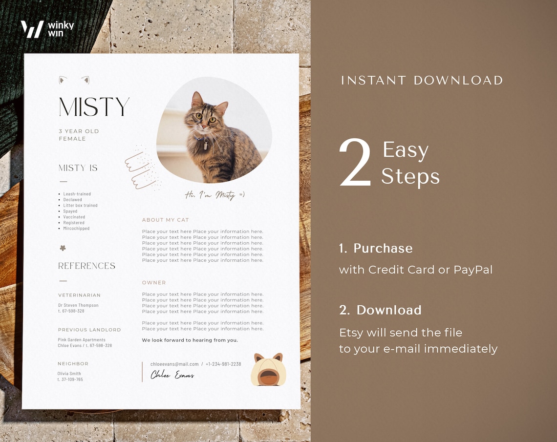 Cat Resume Rental Application, About My Pet Letter, Cat Bio Page ...