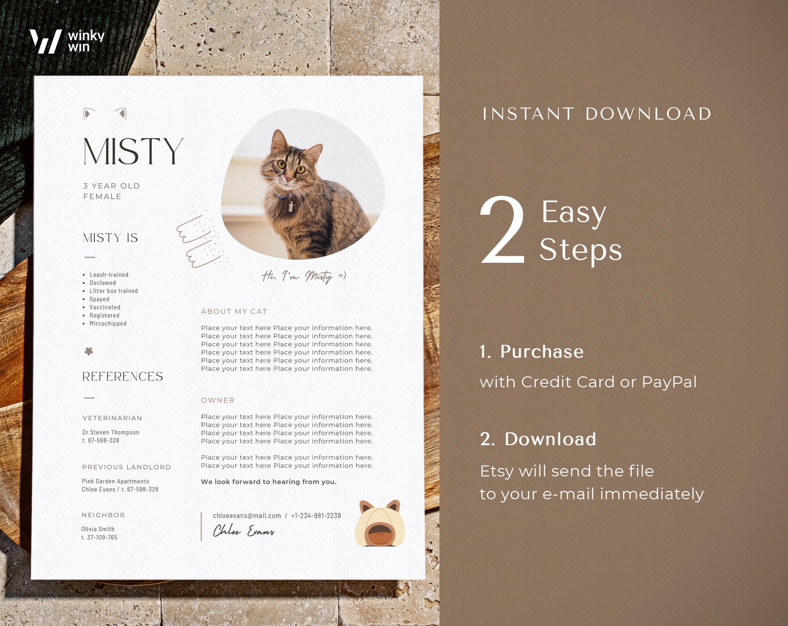 Cat Resume Rental Application, About My Pet Letter, Cat Bio Page ...