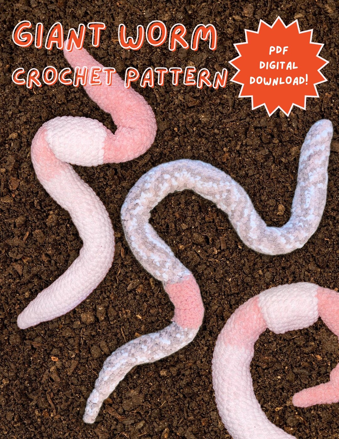 Giant Plush Worm Crochet PATTERN - Digital Download ONLY - Etsy