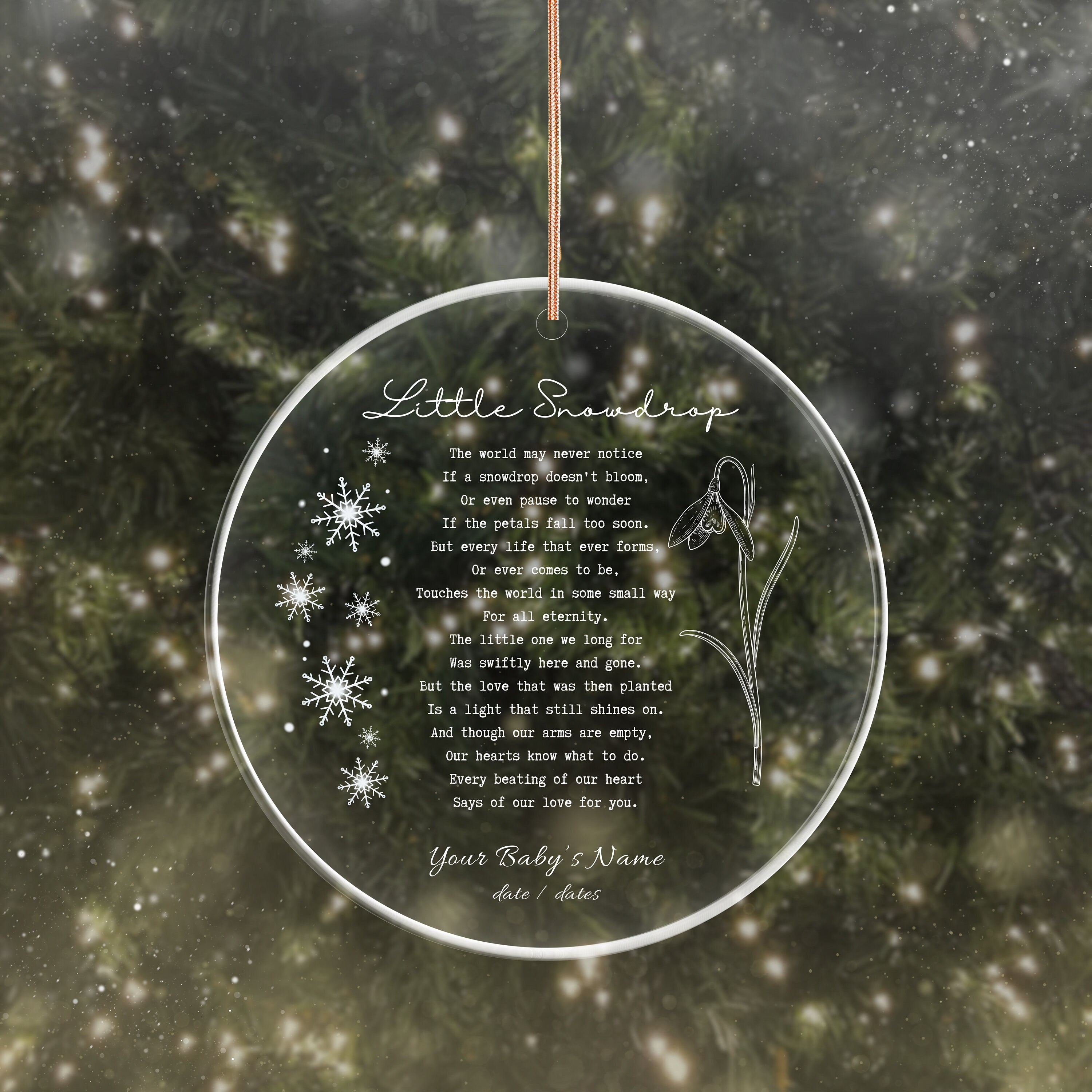 CUSTOM Baby Memorial Ornament, Little Snowdrop Poem, Miscarriage Gift ...