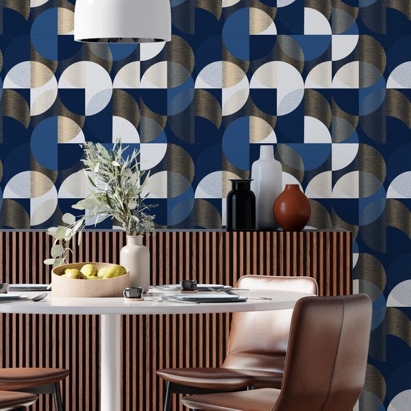 Navy Wallpaper Retro - Etsy