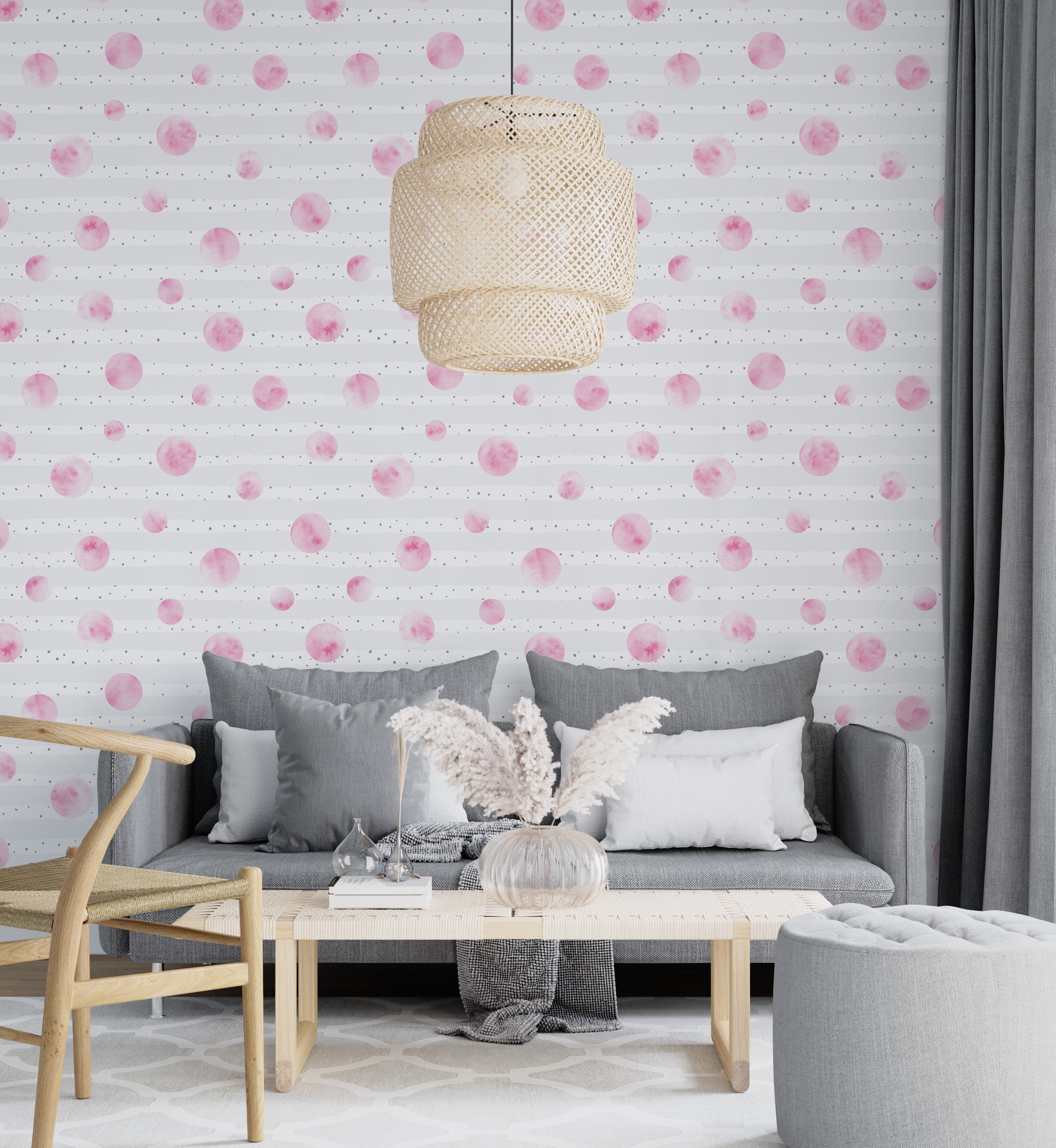 Pink Dots Peel and Stick Wallpaper Pink Boho Wall Mural for - Etsy
