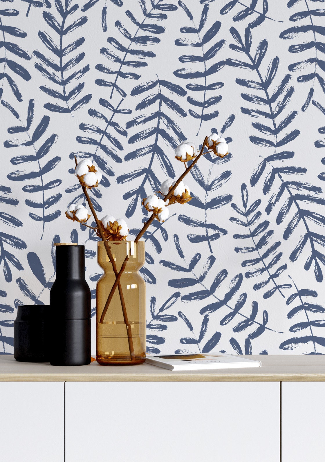 Blue Willow Wallpaper Peel and Stick Leaves Peel and Stick - Etsy UK