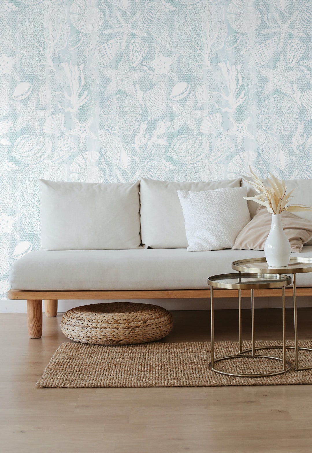 Blue Coastal Wallpaper in Peel and Stick, Seashell Self Adhesive Wall ...