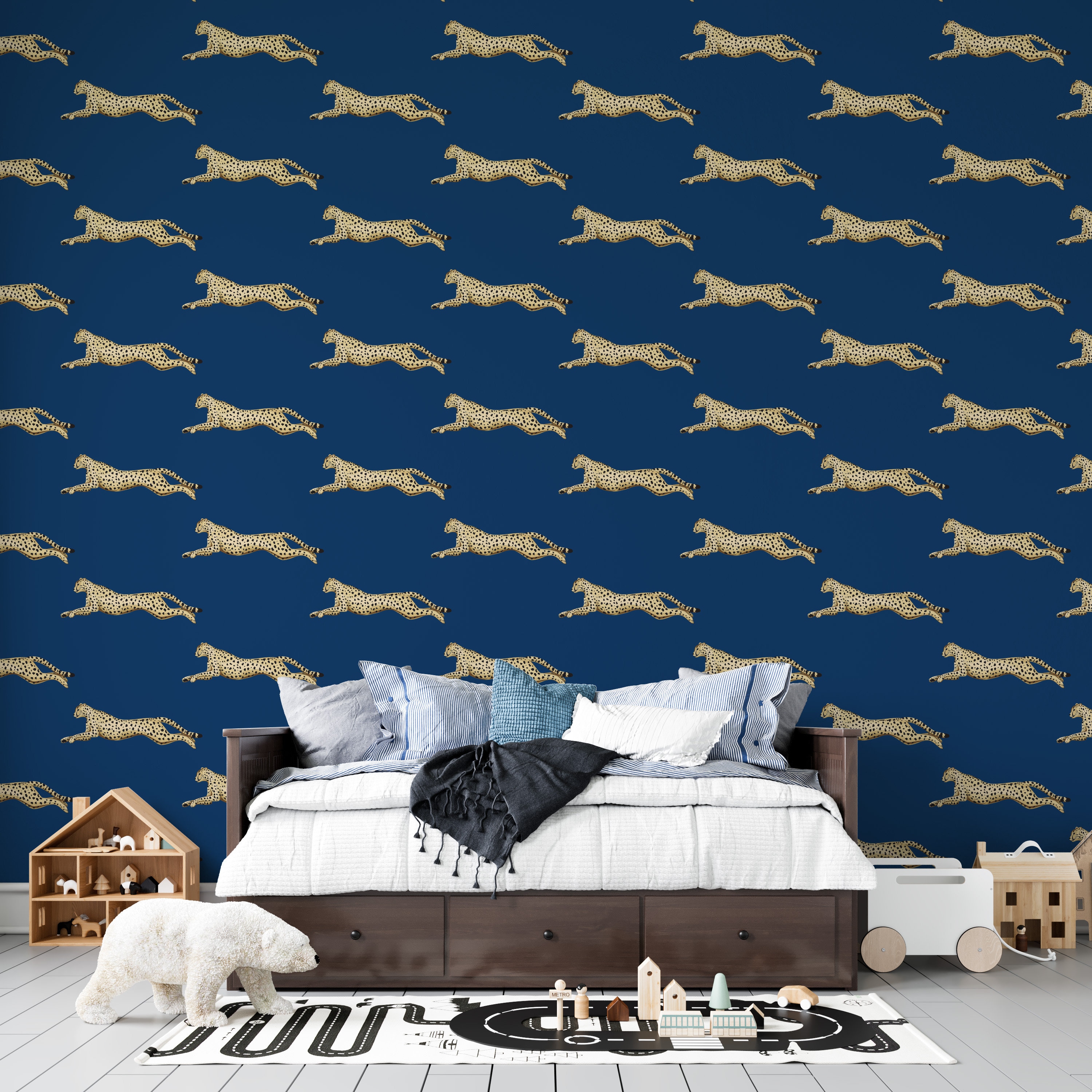 Navy Blue Leopard Wallpaper Cheetah Peel and Stick Dark - Etsy