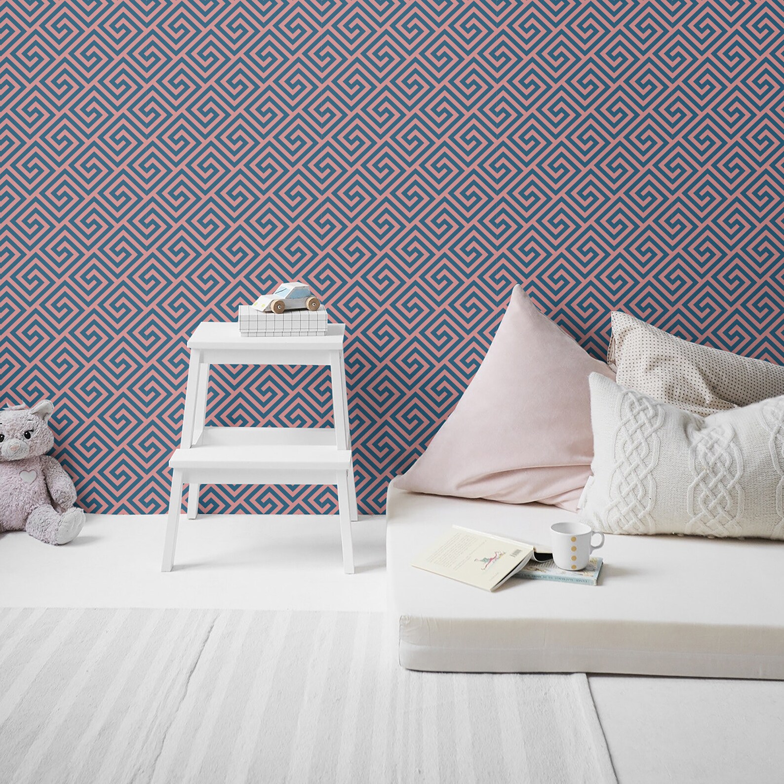 Pink Greek Geometric Wallpaper / Traditional Wall Covering - Etsy